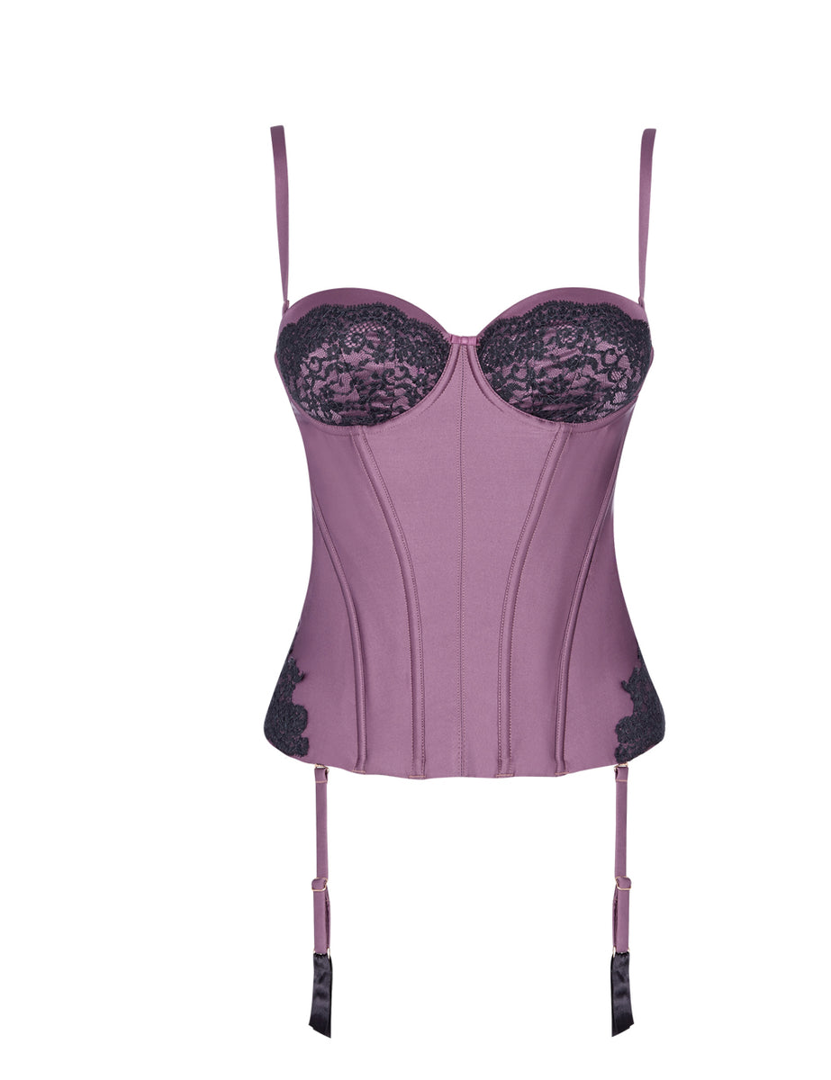 MYLA Heritage Silk Basque - Mauve/Slate – Designer Lingerie Ltd.